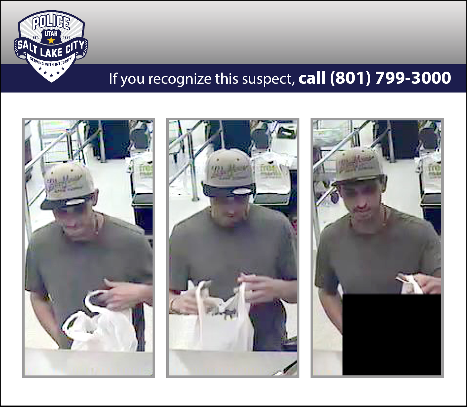 Slcpd Seeks Bank Robbery Suspect Slcpd