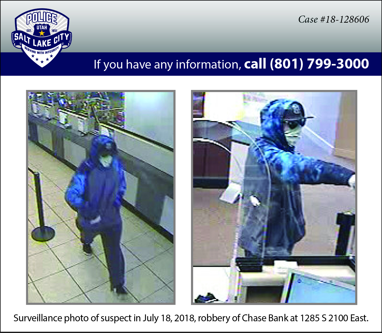 Police Seek To Identify Suspect In Bank Robbery – SLCPD